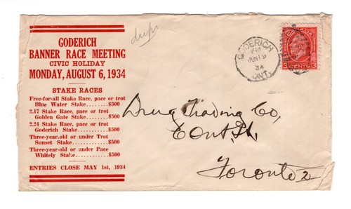 Canada ONT Ontario - Goderich 1934 Banner Race Meeting - Advertising ...