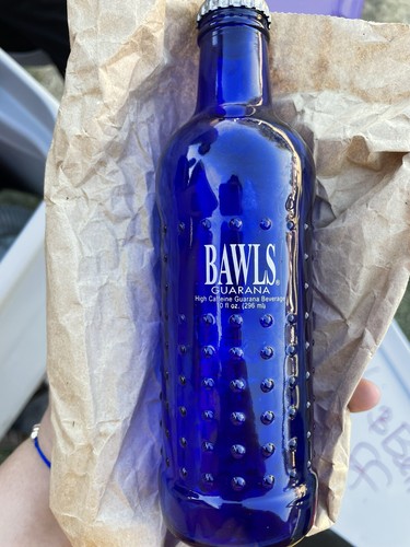 Bawls Guarana Blue SODA painted Label Glass Bottle 10 oz, bumpy, clean ...