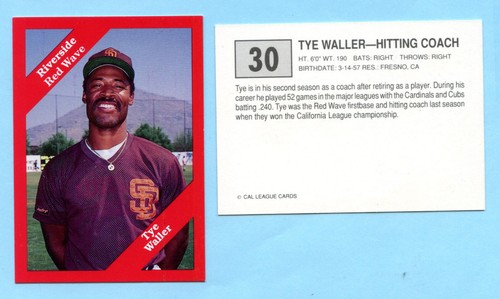 1988 Cal League Cards - Riverside Red Wave -Tye Waller- Box 192 | eBay