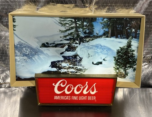 Vintage Coors Beer Rocky Mountain Flowing Stream In Snow Motion Lighted ...
