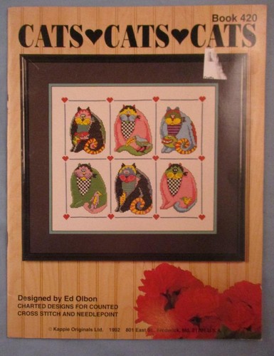 RARE Cross Stitch Needlepoint Pattern Ed Olbon Cats Kitty Laurel Burch ...