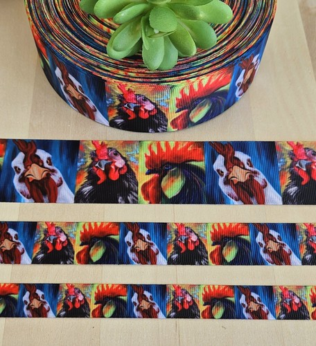 5/8, 7/8 & 1.5" (1 YD) Rooster Grosgrain Ribbon Hen Rooster Chicken ...