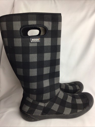 Bogs Classic High Womens Black Gray Plaid Size 9 Pull On Waterproof ...