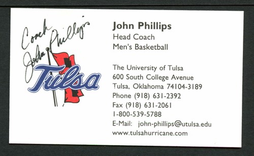 John Phillips signed autograph University of Tulsa Basketball Business ...