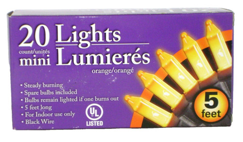 ORANGE MINI LIGHTS Indoor String of 20 Steady Burning 5' Halloween ...