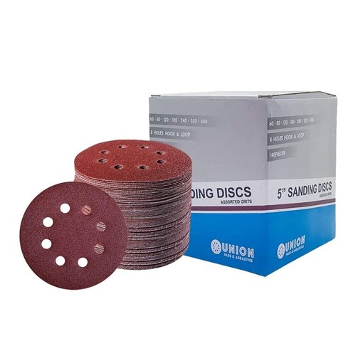 Union Pads & Abrasives SD140 140 PCS 5 Inch 8 Hole Hook and Loop ...