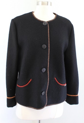 Geiger Austria Black Brown Wool Cardigan Sweater Jacket Size 42 Floral ...