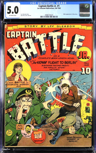CAPTAIN BATTLE JR #1 CGC VGF 5.0 LEV GLEASON 1943 NAZI WWII COVER ...