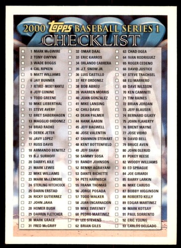 2000 Topps Baseball Card Checklist 2 of 2 Series 1 BB | eBay
