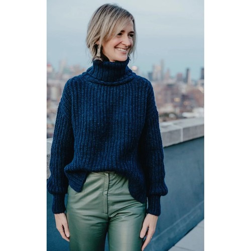 ELEVEN SIX Aly Sweater Navy Blue Chunky Knit Turtleneck Baby Alpaca ...