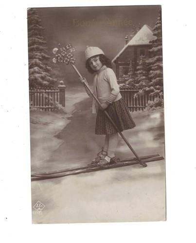 SB3169 VICTORIAN GIRL POSING ON HER SKIES, SPORT, WINTER FANTASY RPPC ...