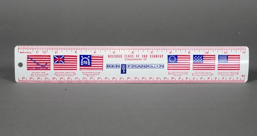 Vintage BEN FRANKLIN Store METAL RULER "Historic Flags of Our Country ...
