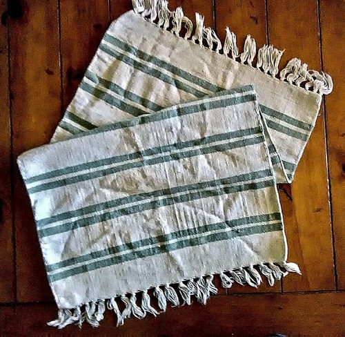 Handwoven Cotton Light-weight Fringed SAGE GREEN Striped AREA RUG ...