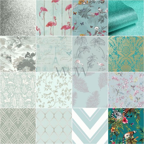 Modern Art Deco Geometric Fan Wallpaper Rolls Teal / Silver - Rasch ...