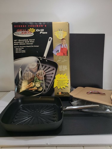 George Foreman 12" Non-Stick Anodized Grill Pan Reduce Fat Glass Lid ...