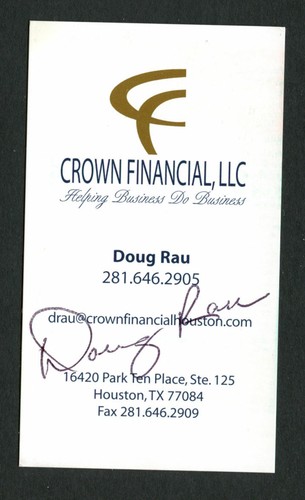 Doug Rau signed autograph auto Crown Financial Inc Business Card BC293 ...