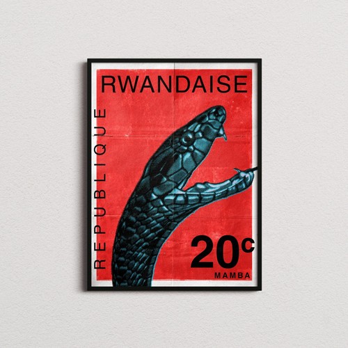 Rwanda Black Mamba Print - Rwandaise Republique Snake Stamp Poster | eBay
