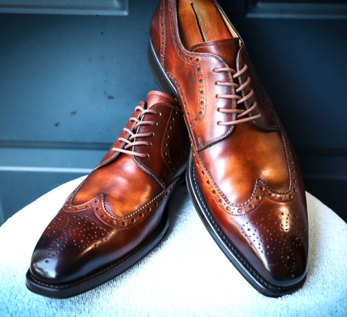 Magnanni 10-M Brown Wingtip Derby Burnished Mens Dress Shoes | eBay