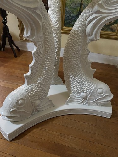 Koi Fish Console Coffee Accent Table-Glass Top-Neoclassical ...