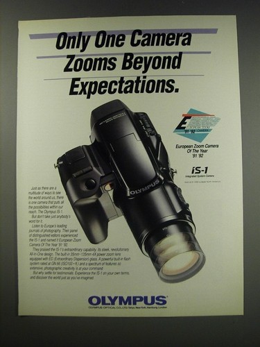 1991 Olympus IS-1 Camera Ad - Only one camera zooms beyond expectations ...