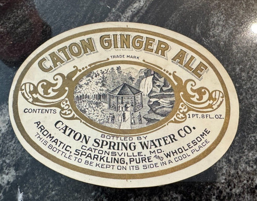 EARLY CATON GINGER ALE SODA BOTTLE LABEL CATON SPRING WATER CO ...