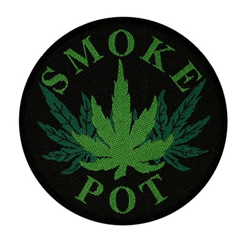 Smoke Pot Patch Leaf Marijuana Hemp Hippie Badge Woven Sew On Applique ...