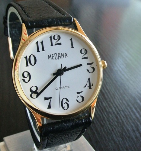 VINTAGE MEDANA SPORT CLASSIC DIAL SWISS QUARTZ MEN'S GOLD BLK LEATHER ...