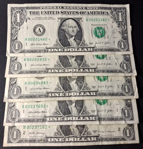 (5) $1 Star Notes, Under 250k Serial Numbers Lot 10 | eBay