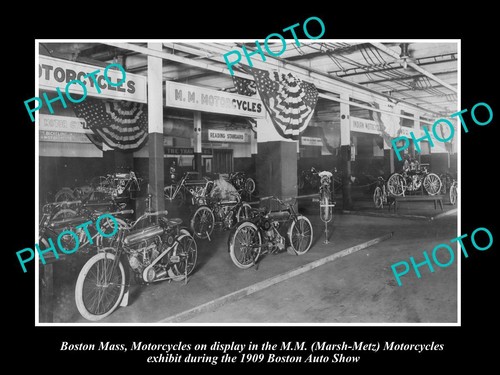 OLD 8x6 HISTORIC PHOTO OF THE MARSH METZ MOTORCYCLE DISPLAY, BOSTON USA ...
