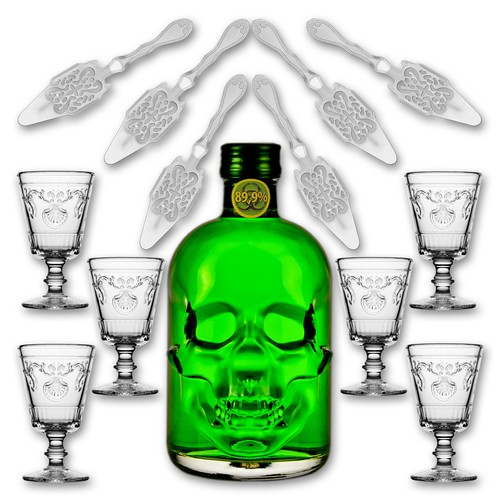 Absinthe "Antitoxin" + 6x Absinth Glas Versailles + 6x Absinth Löffel ...
