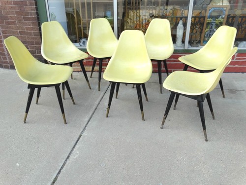 Fiberglass Shell chair with wood base & legs Vintage Mid century 7 ...