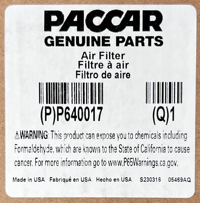 New OEM Paccar Kenworth AIR FILTER P611698 | Grelly USA