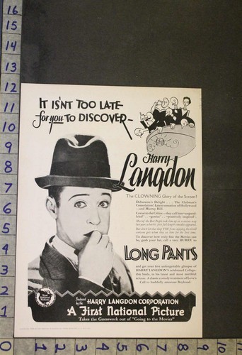 1927 HARRY LANGDON ACTOR SILENT FILM VAUDVILLE COMEDIAN LONG PANT MOVIE ...