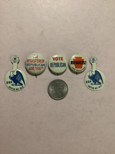 5 - Vintage Vote Republican buttons (reg., vote, results!, gop United ...