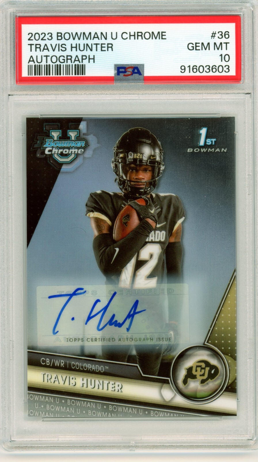 Travis Hunter 2023 Bowman Chrome University #36 Prospect Auto (1st) Price Guide - Sports Card ...
