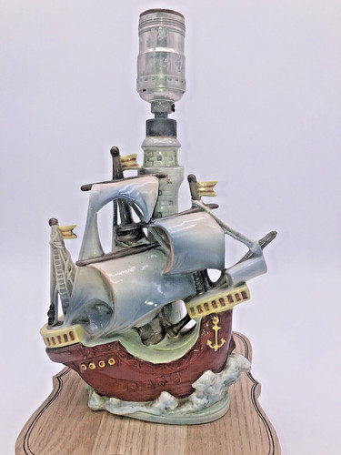 vintage ceramic pirate ship lamp nautical ocean | eBay