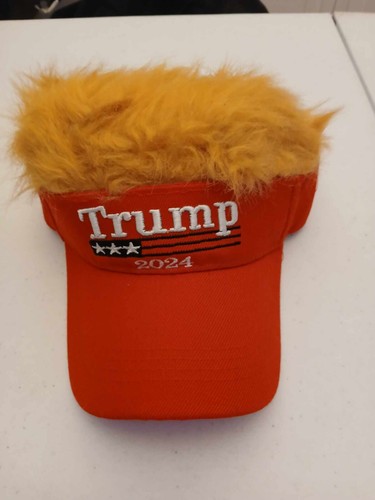 President Donald TRUMP Red Visor Hat w/Gold Hair Golf Cap Wig MAGA, NEW ...