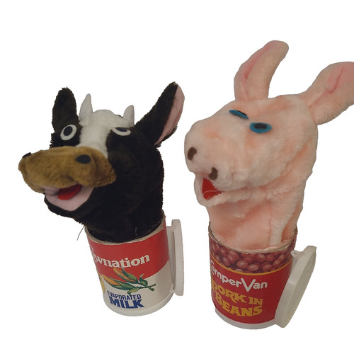 VTG 1983 Creata Canimals Puppet In A Can Cownation Evaporated Milk Pork ...