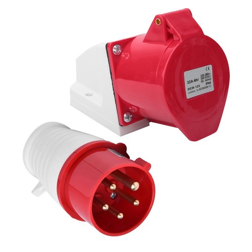 RED Socket Red+white Voltage 3 PHASE 5 PIN 415V Industrial MALE FEMLE ...