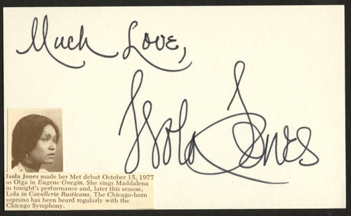 Isola Jones signed autograph 3x5 Cut American Mezzo-Soprano Opera ...