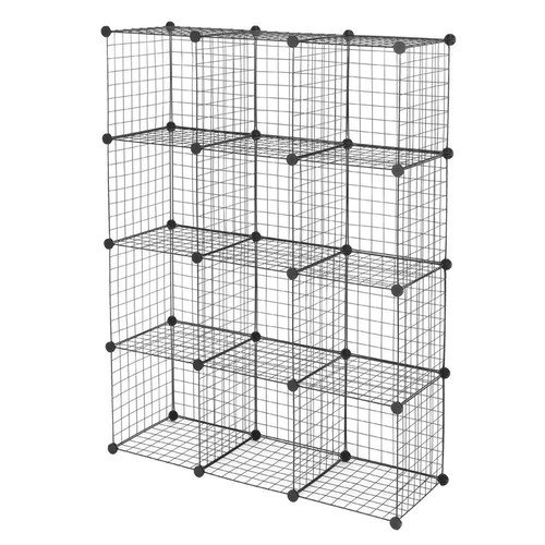 12-Cube Organizer Storage Shelves Wire Metal Grid Rack Cabinet Cubbies ...