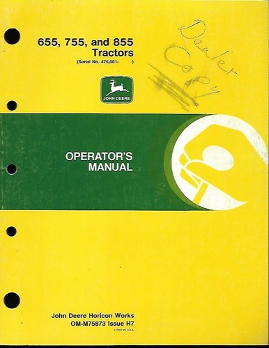 JOHN DEERE 655, 755 AND 855 TRACTORS OPERATORS MANUAL | eBay