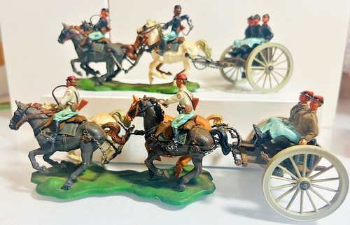 2 BRITAINS HORSE DRAWN CARRIAGES W/PLASTIC CIVIL WAR SOLDIERS 3" TALL ...