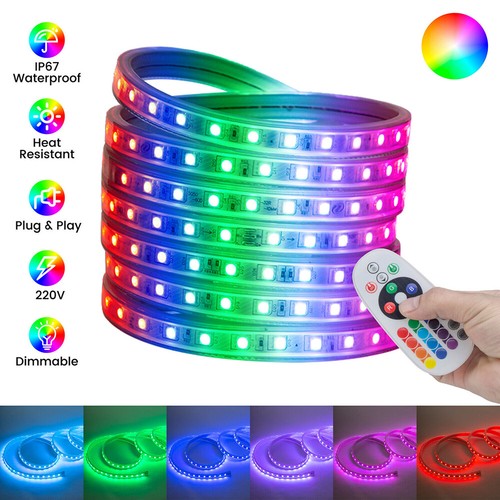 RGB LED Strip Lights 220V 240V 5050 SMD Rope Tape Waterproof IP67 UK ...