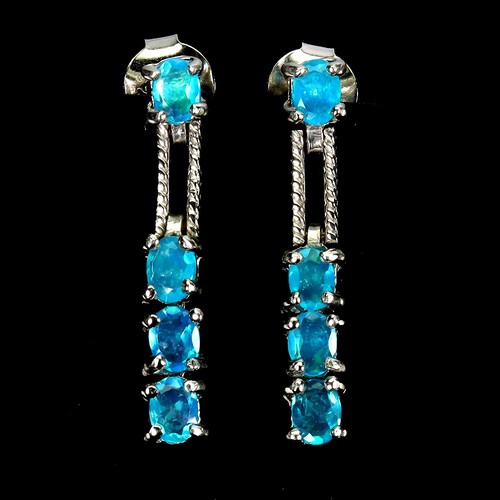 925 Sterling Silver Earrings Oval Blue Opal 4x3mm Natural Gemstone ...