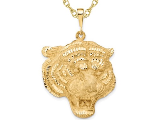 14K Yellow Gold Polished Tigers Head Pendant with Chain | eBay