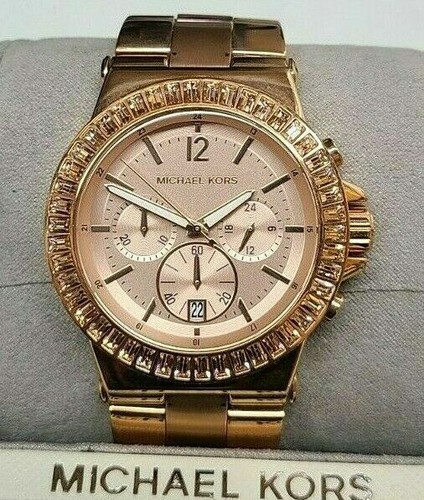 Michael Kors Women's Rose Gold tone Crystals on Bezel Bracelet Watch ...