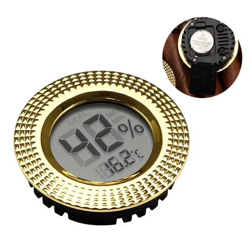 1 PC Travel Digital Cigar Humidor Hygrometer Round Gold Gauge New ...