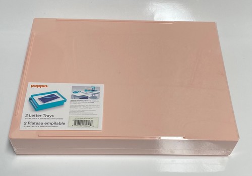 POPPIN 2-PACK STACKABLE LETTER TRAYS BLUSH PINK 12 1/2" X 9 3/4" X 1 3/ ...
