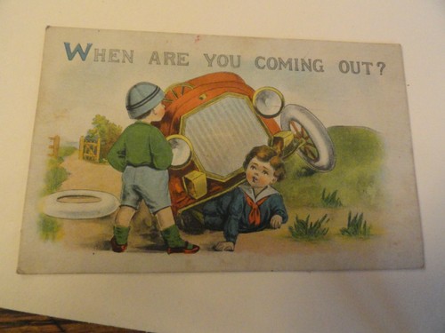 1935 Postcard - Boy Trapped Under Old Auto | eBay